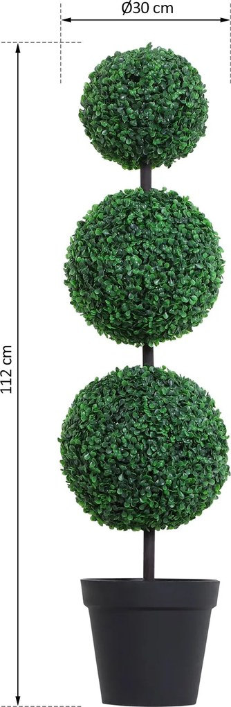 Outsunny Umělý buxus s 3 koulemi Ø 30 x 112H cm Zelený