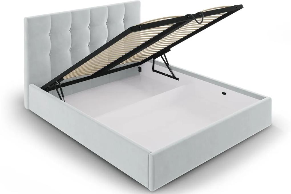 Světle šedá sametová dvoulůžková postel MICADONI Phaedra 160 x 200 cm