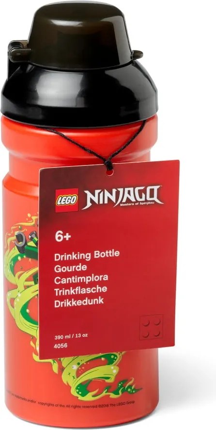 Červená lahev na vodu s černým víčkem LEGO® Ninjago, 390 ml