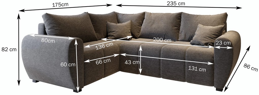 Rohová rozkládací sedací souprava do L MOKA, 235 cm, s úložným prostorem Roh pohovky: Pravý roh, Barva látky: Červená (Kronos 02)