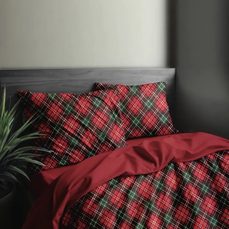 Ervi FLANELOVÉ bavlněné povlečení - Vánoční Tartan/červené