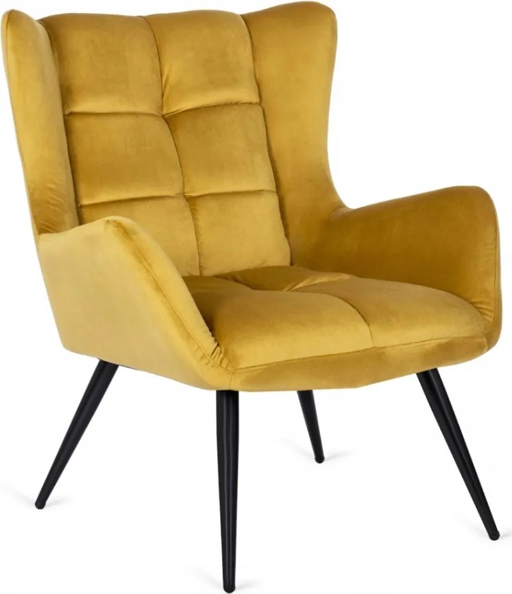 Křeslo Uszak Odpočinkový Velur Vincent Hořčicově prošívané do obývacího pokoje