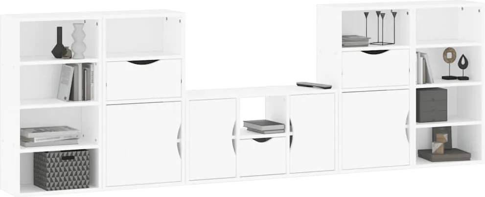 5 kusů TV skříněk s úložným prostorem bílá Borovicový masiv 3365379