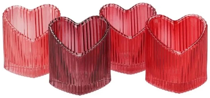4ks červený mix skleněný svícen srdce Love Hearts - 7*8 cm