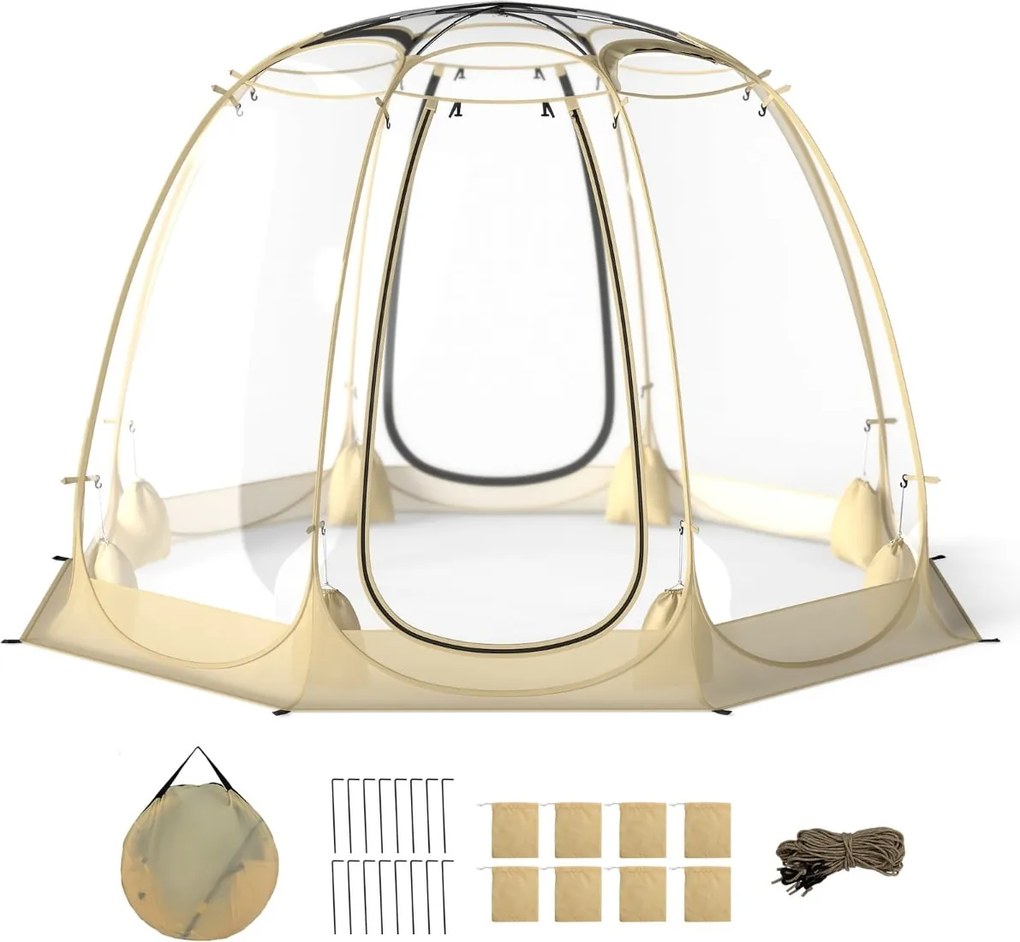 Costway 630° Průhledný PVC stan vyskakovací pro 5-6 osob – 265 × 265 cm