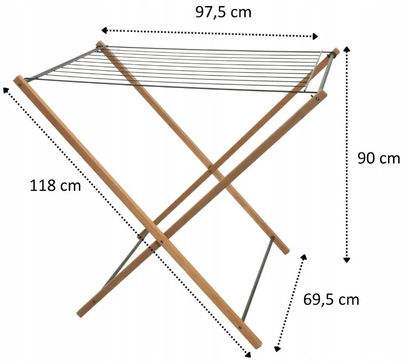 Erga Aurora Strong, dřevěný věšák na sušení prádla 97,5x69,5x90 cm na postavení, hnědá-černá, ERG-SEP-1002SEPSULUNA