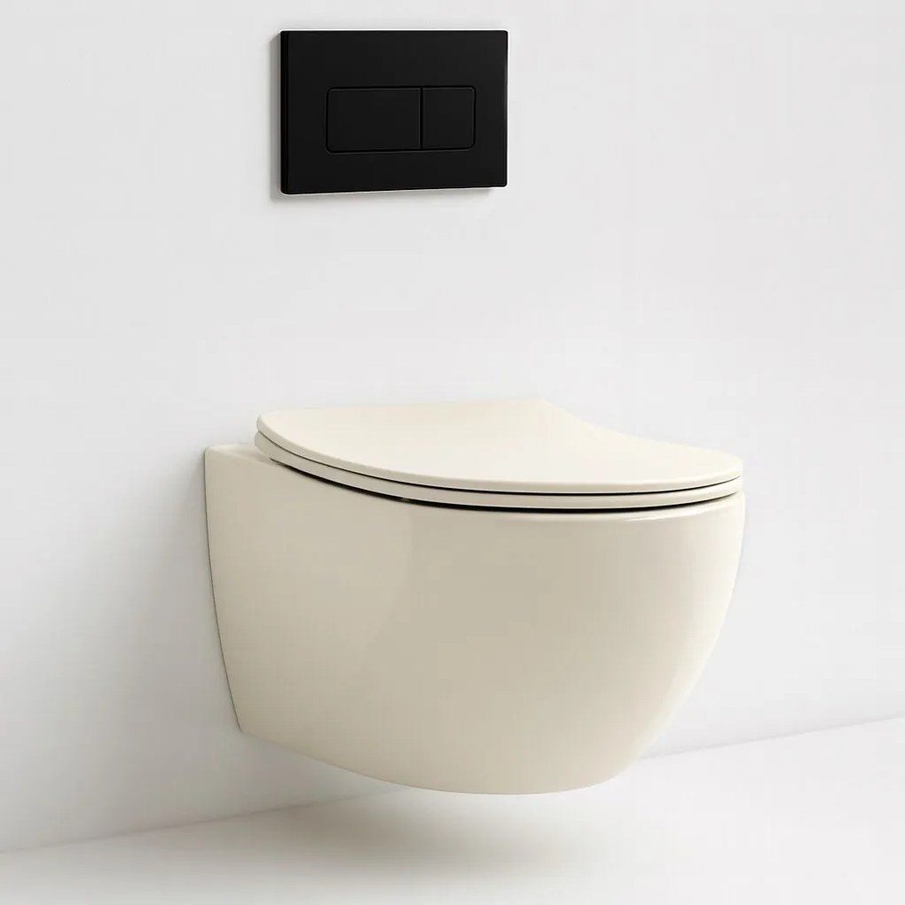 Rea Carlo Mini, závěsná WC mísa 495x370x355mm + toaletní sedátko, Ecru, REA-C5500