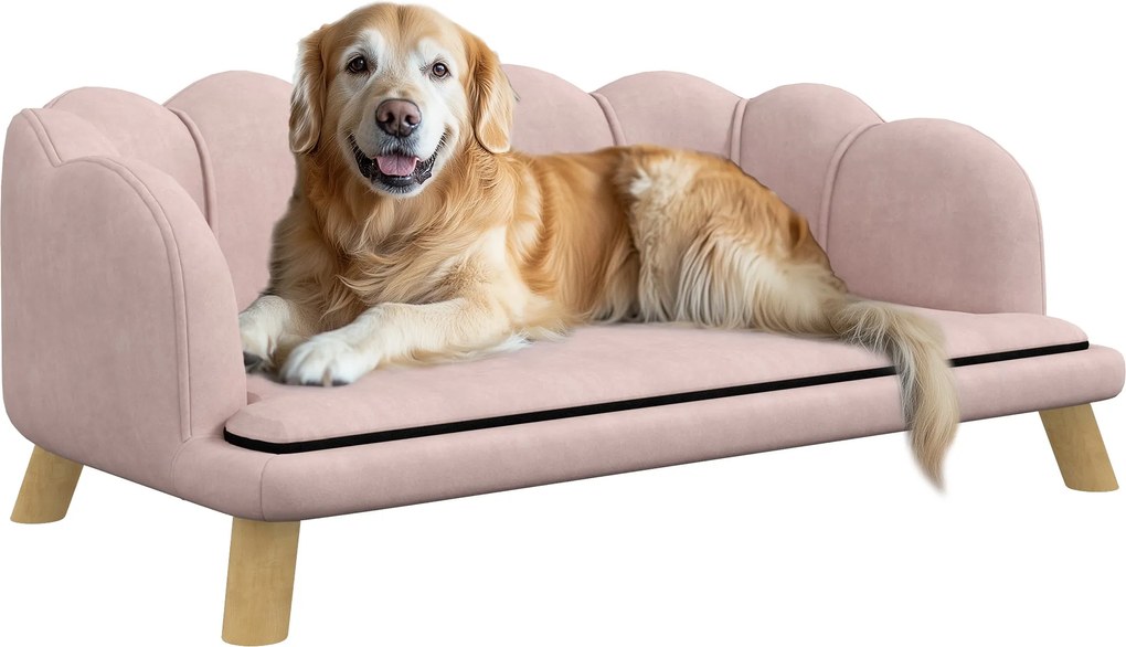 PawHut Psí Pohovka, Pratelný Potah, Psí Sofa s Opěrkou a Dřevěnými Nohami, Kočičí Pohovka, pro středně velké psy do 25 kg, Růžová | Aosom