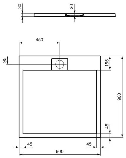 Ideal Standard i.Life Sprchová vanička litá 90 x 90 cm, úhlově černá T5227FV