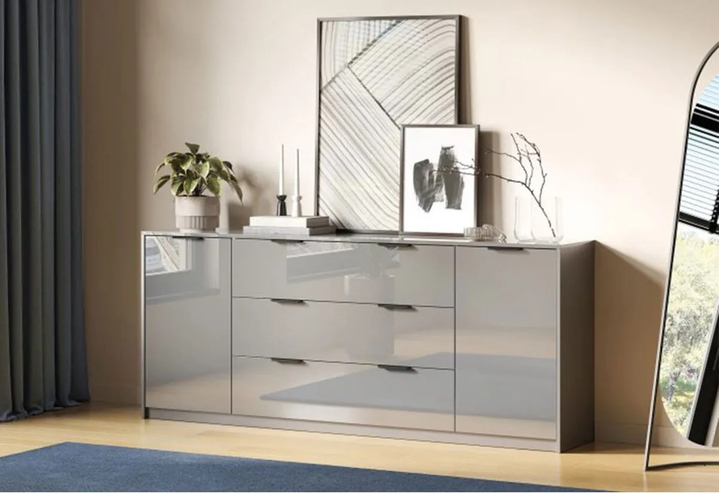 Komoda Roma Color 2 dveře 3 šířky 2,0m lesklá šedá láva