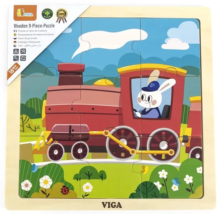 Dřevěné puzzle pro nejmenší Viga 9 ks Vlak