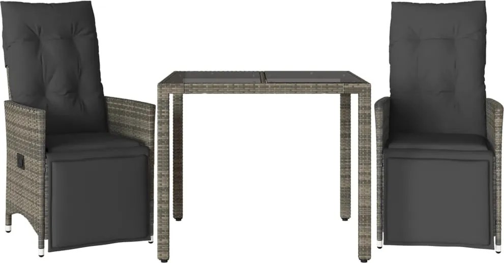 3dílný zahradní bistro set s poduškami šedý polyratan 3276893