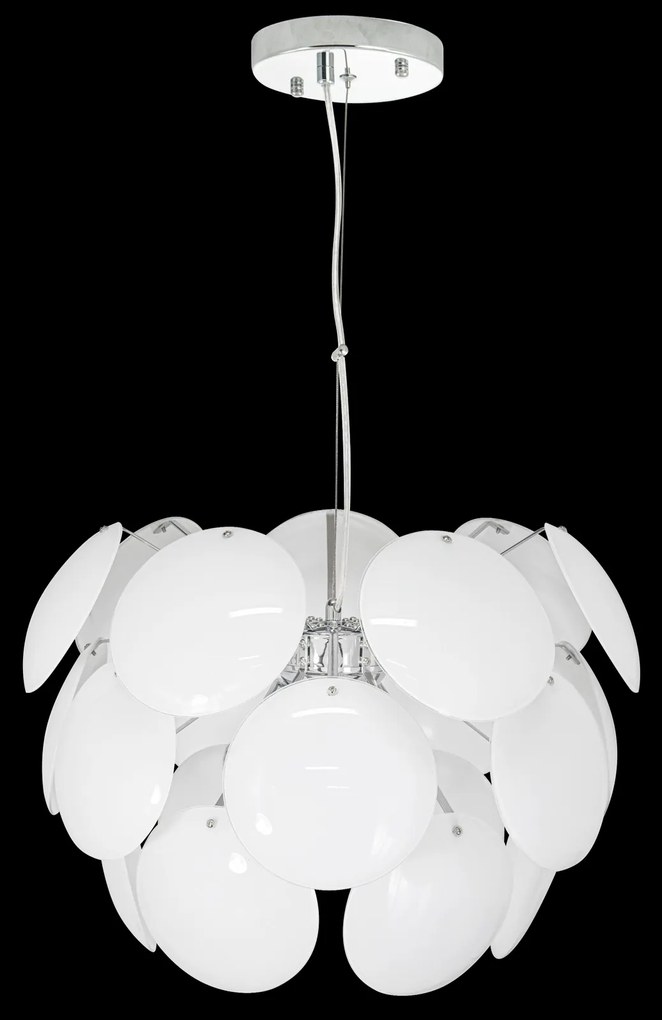 Bílá závěsná lampa 6736/3 8C White Gl se skleněnými talíři