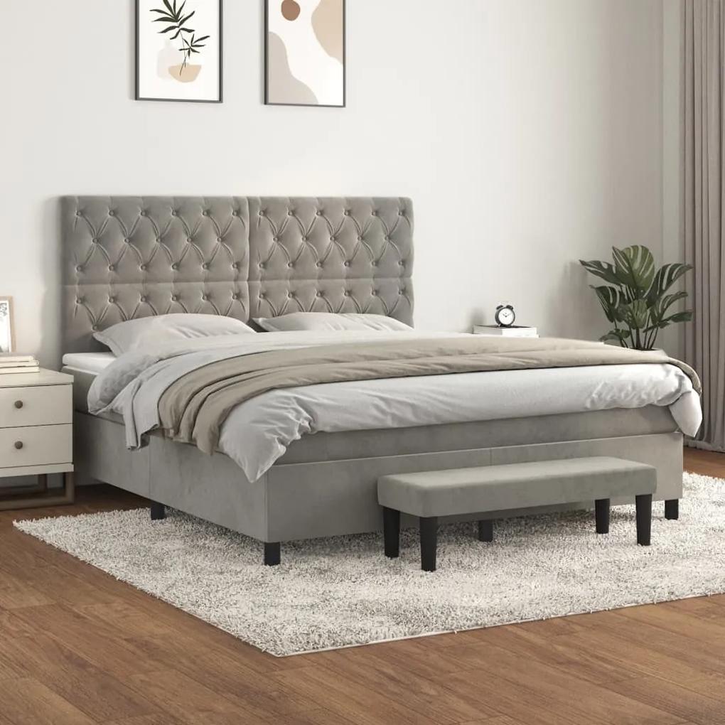 Box spring postel s matrací světle šedá 160x200 cm samet,  3138031
