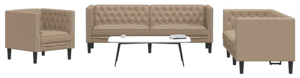 3dílná sedací souprava Chesterfield cappuccino umělá kůže 3209272