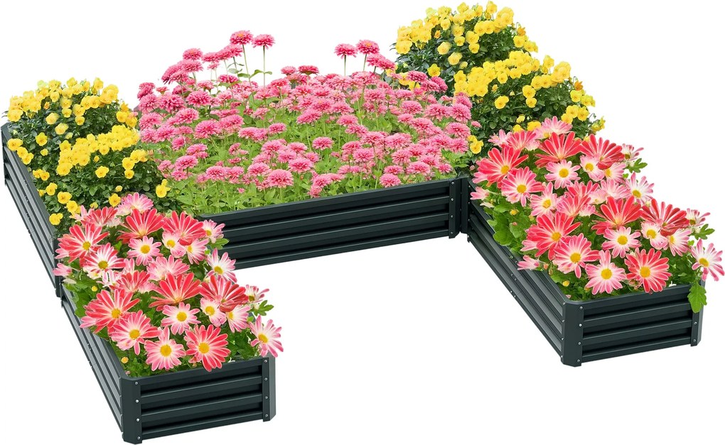 Outsunny Modulární ocelová zahradní čtvercová nádobka na zeleninu, sada 5 květináčů pro zeleninu, rostliny, květiny, rozměry 245L x 242W x 31H cm, ze…