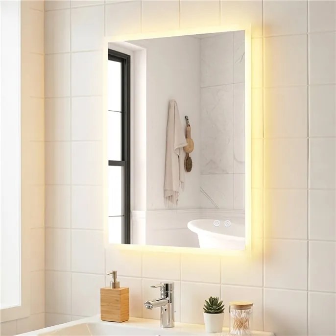 Costway Koupelnové zrcadlo s osvětlením a funkcí proti zamlžování a – 70 × 50 cm