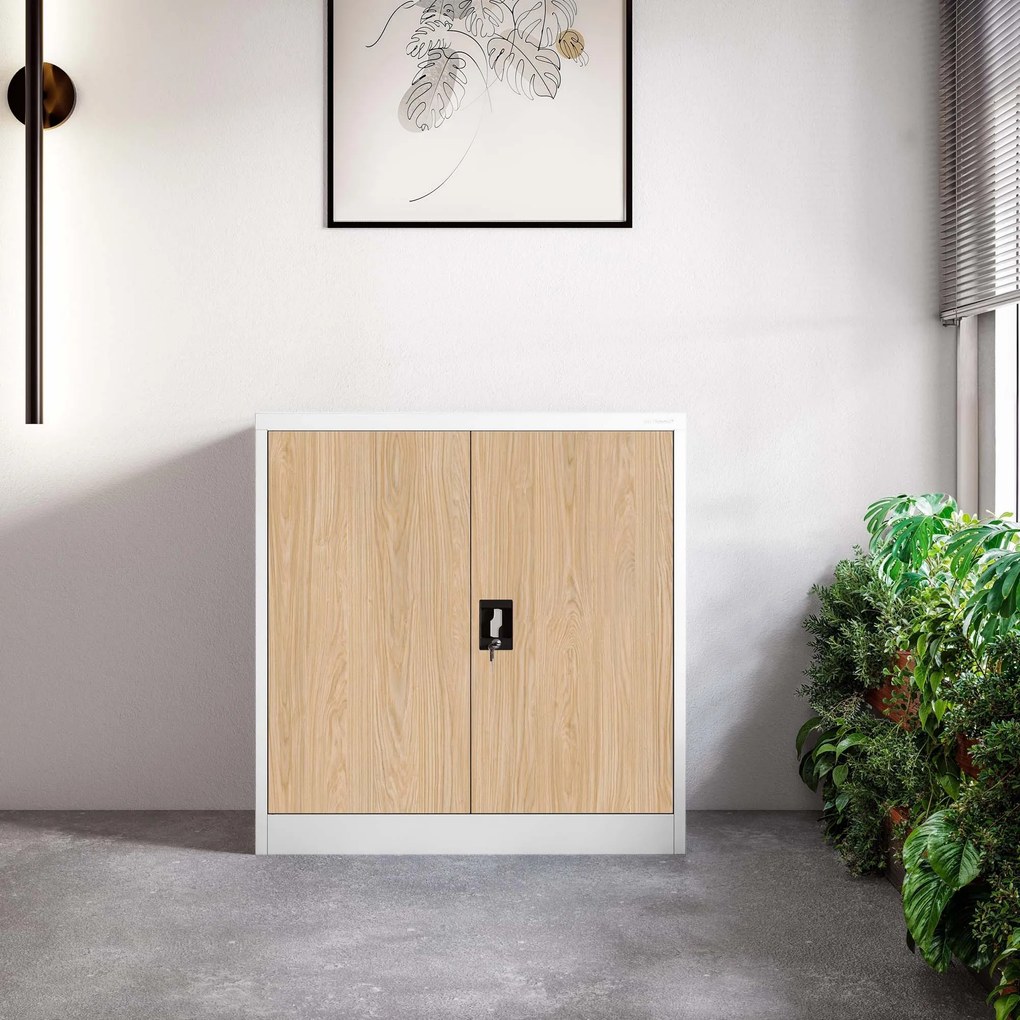 Nízká skříň na spisy a dokumenty, bílá/dub sonoma, 900x930x400 mm: BEATA Eco Design