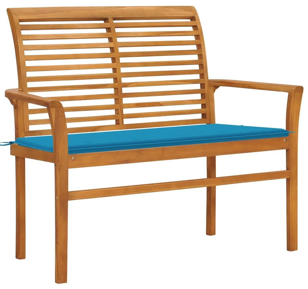 Zahradní lavice s modrou poduškou 112 cm masivní teak 3062653