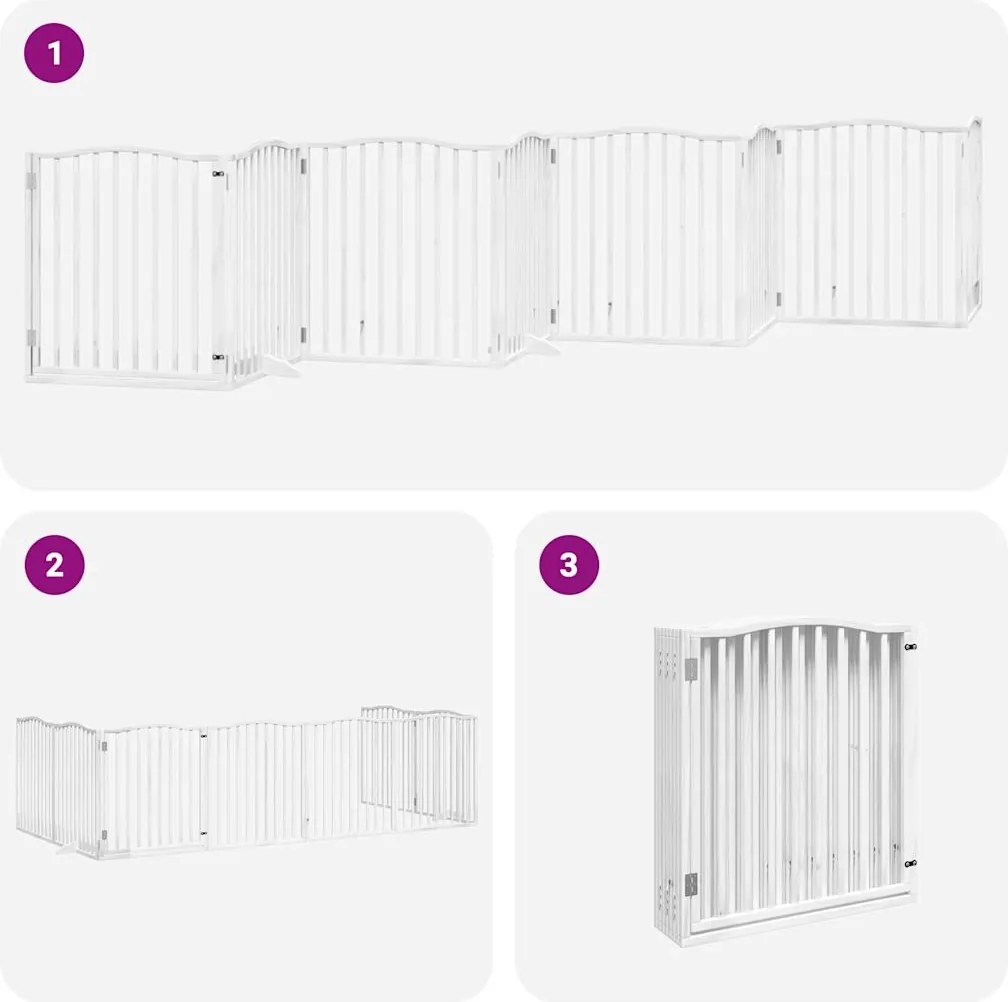 Zábrana pro psy s dvířky skládací 8 panelů bílá 640 cm topol 3155622