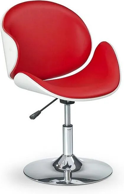 Barová židle Adarin, chromovaná ocel + překližka + ekokůže, červená / bílá