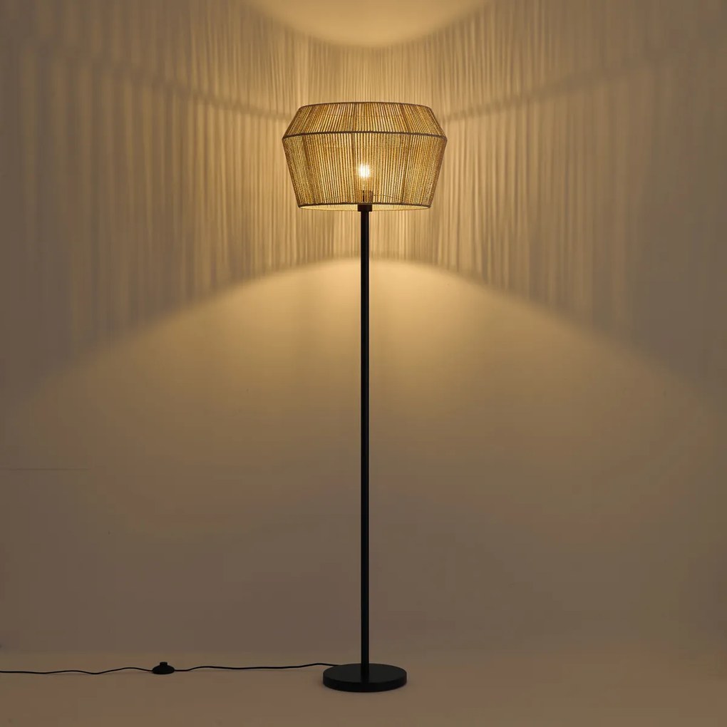Stojací lampa černá s béžovým stínidlem z papírového provazu 50/50/30 - Simplo