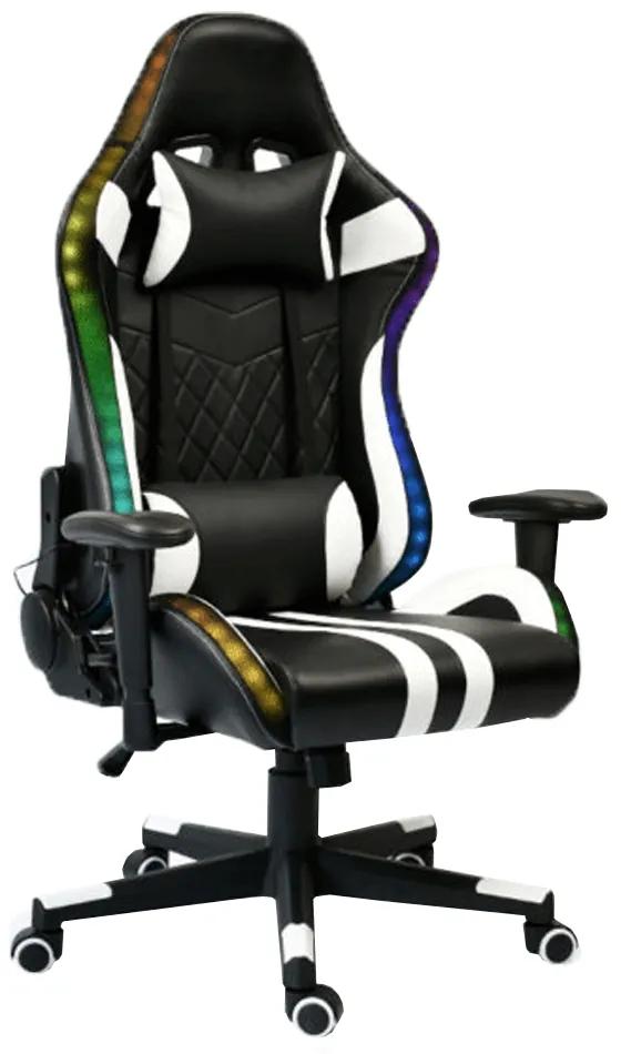 Kancelářské / herní křeslo s RGB podsvícením, černá / bílá / barevný vzor, ZOPA