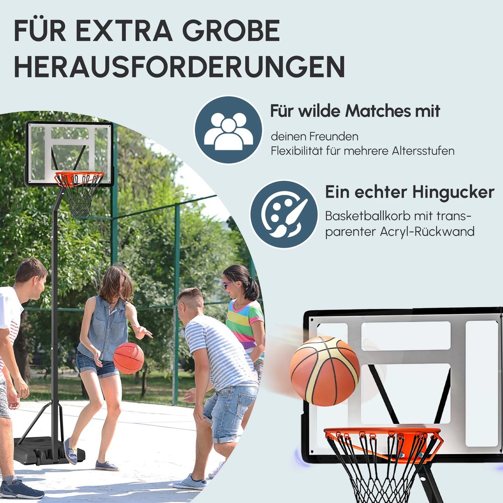 HOMCOM Mobilní basketbalový stojan Basketbalový koš výškově nastavitelný z oceli a plastu černý 90 x 165 x 302-352 cm pro zahradu a sportoviště | Aos…
