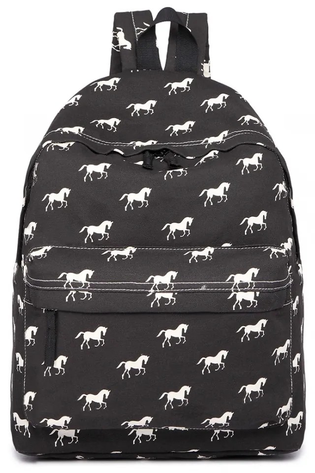 Konofactory Černý vzorovaný batoh do školy „Horses“ 11L