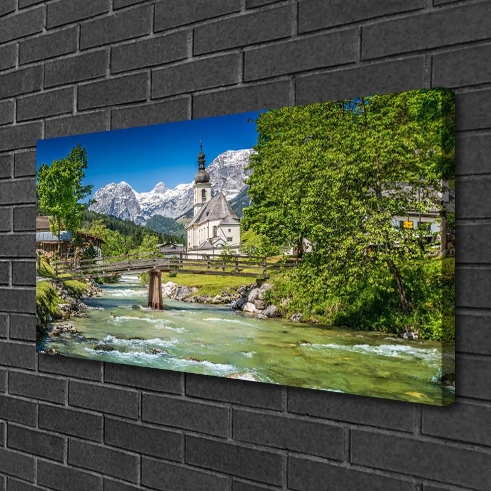 Obraz na plátně Kostel Most Jezero Příroda 140x70 cm