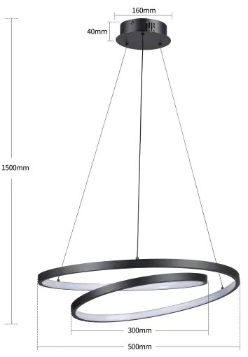 Brilagi-LED Stmívatelný lustr na lanku TWISTER LED/48W/230V pr. 50 cm černá +DO