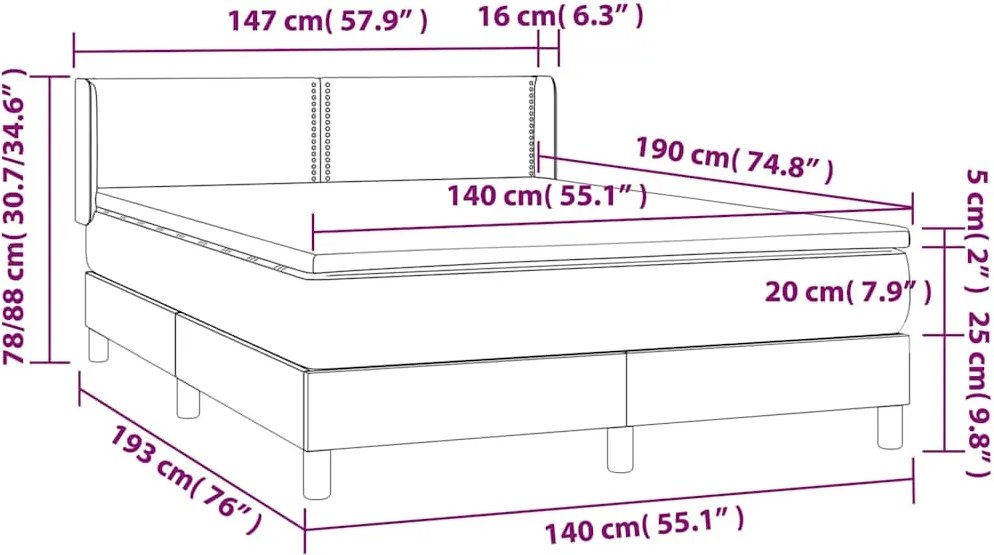 Box spring postel s matrací modrá 140x190 cm textil 3130191