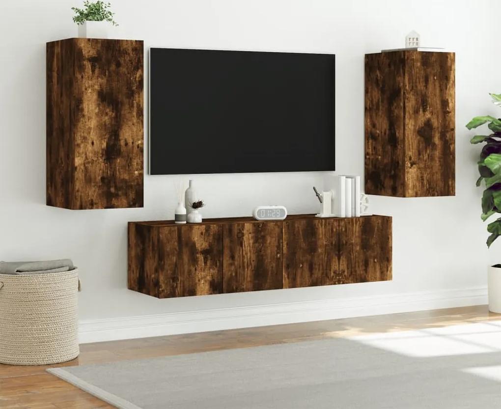 vidaXL 4dílná obývací stěna s LED kompozitní dřevo [3216843] Barva: Černá
