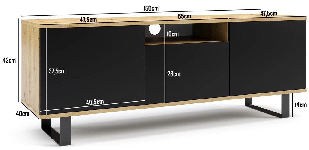 Televizní stolek 150 cm Airi Barva: Černá