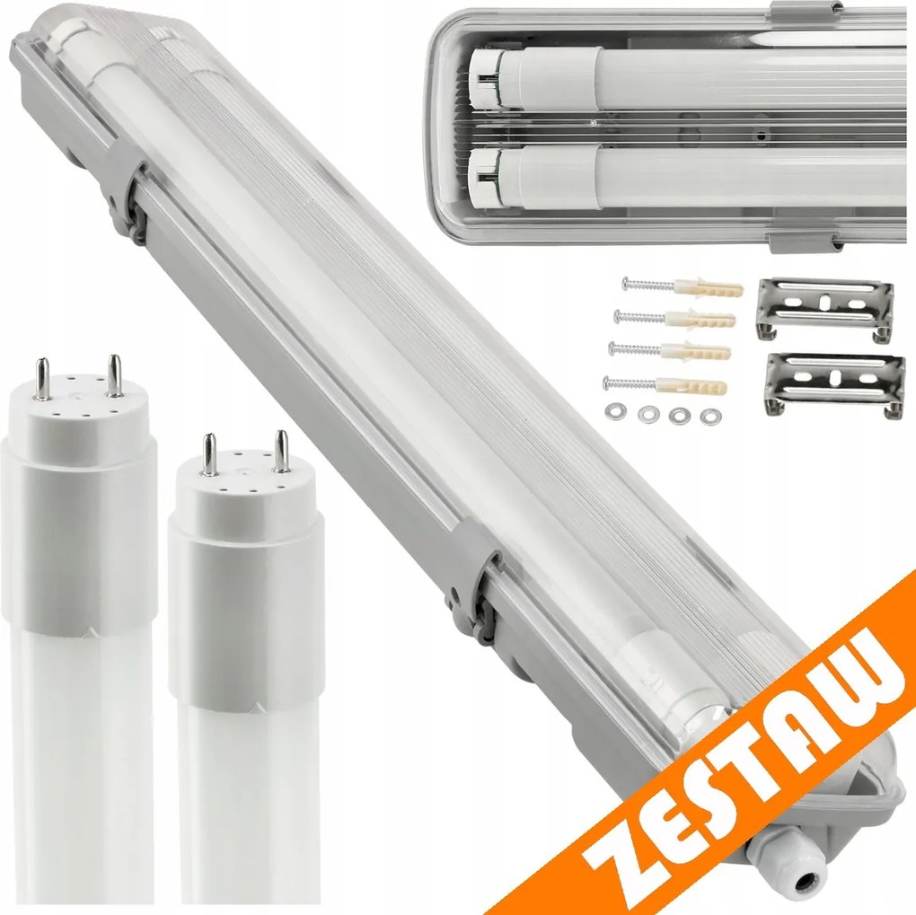 Hermetické svítidlo 120cm + 2x LED trubice voděodolné - studená bílá
