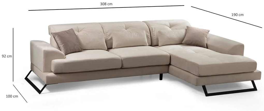 Designová rohová sedačka Heimana 308 cm ecru - pravá