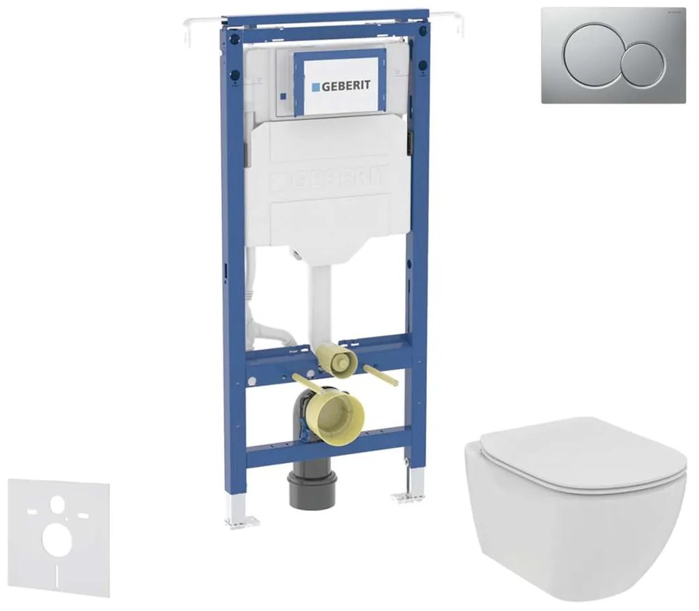 Geberit Duofix - Set předstěnové instalace, klozetu a sedátka Ideal Standard Tesi, tlačítka Sigma01, Rimless, SoftClose, matný chrom SANI11CD2105