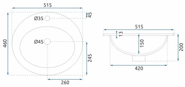 REA-U4122 - Zápustné umyvadlo DALIA 46x51,5 cm keramika/lesklá bílá