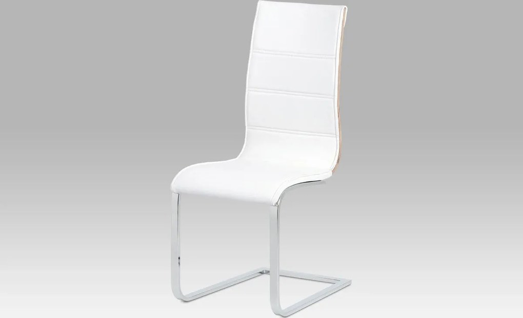 Autronic Jídelní židle, bílá koženka, překližka San Remo, chrom WE-5028 WT