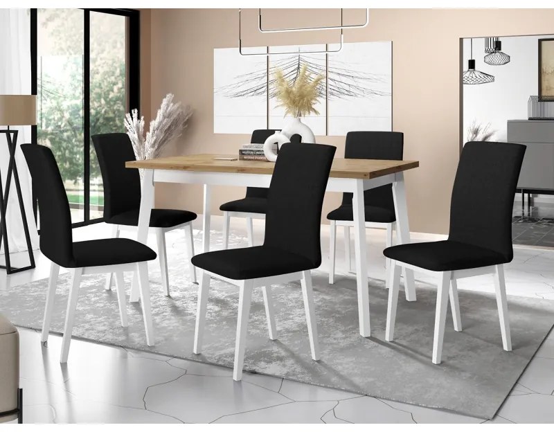 Jídelní stůl se 6 židlemi AL23, Barva dřeva: dub grandson - L, Potah: Zetta 297, Barvy nožiček: černá