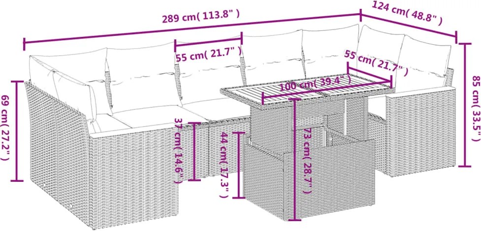 8dílná zahradní sedací souprava s poduškami černá polyratan 3272988