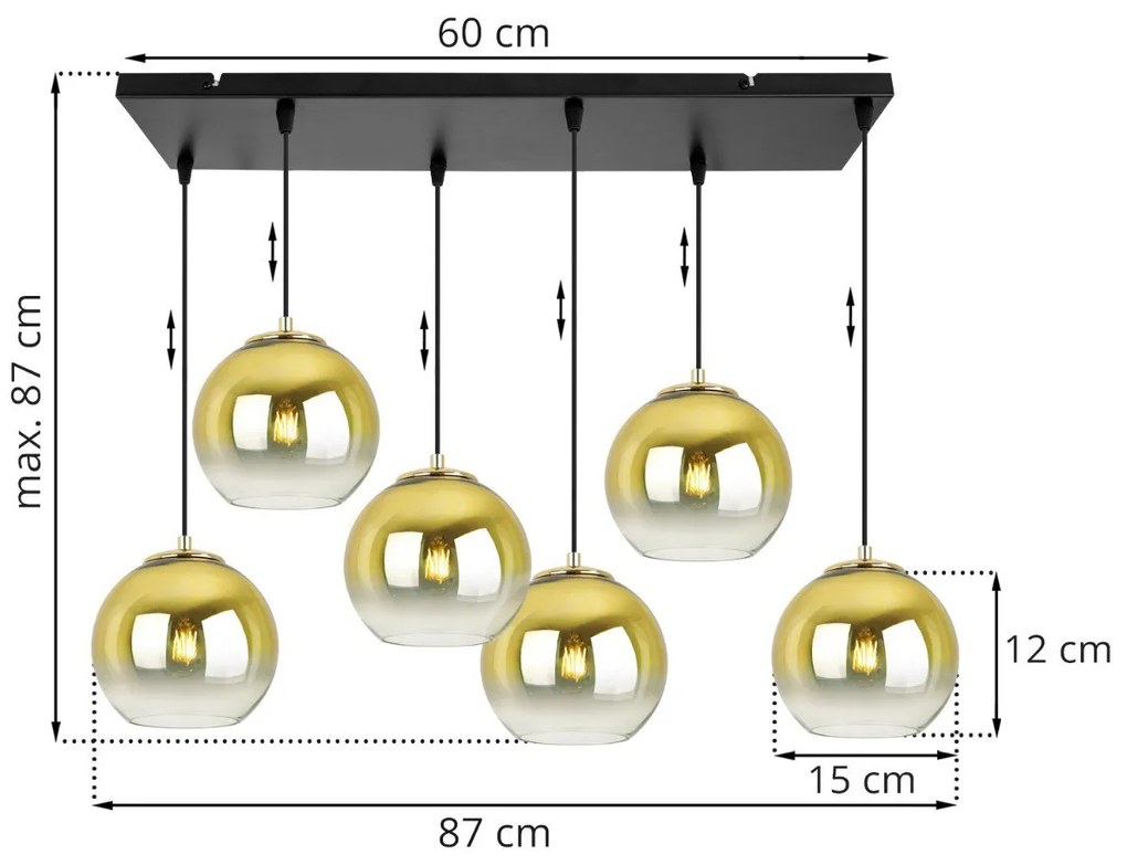 Závěsné svítidlo Bergen Gold, 6x zlaté/transparentní skleněné stínítko (fi 15cm)
