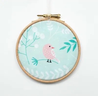 Závěsný ozdobný obrázek - Růžový ptáček, 10 cm  1403