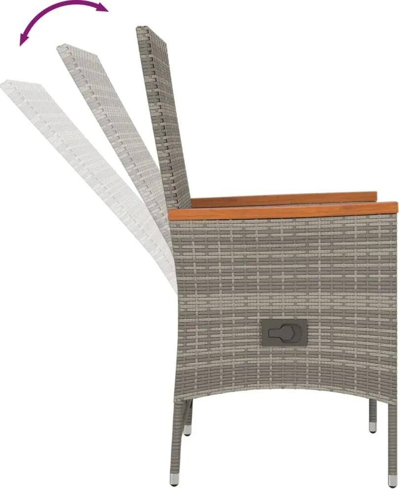 vidaXL Polohovací zahradní židle s poduškami 2 ks šedé polyratan [319530]