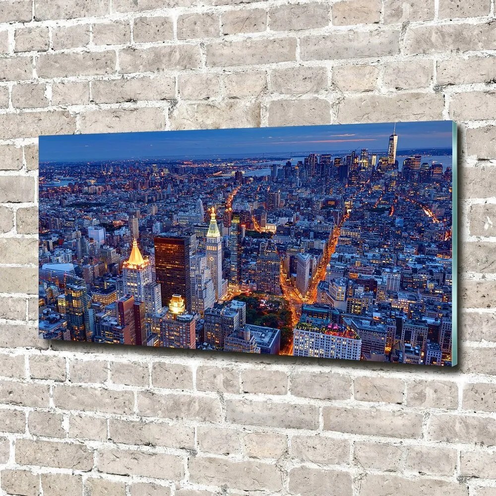 Wallmuralia Moderní skleněný obraz z fotografie Manhattan noc 140x70 cm