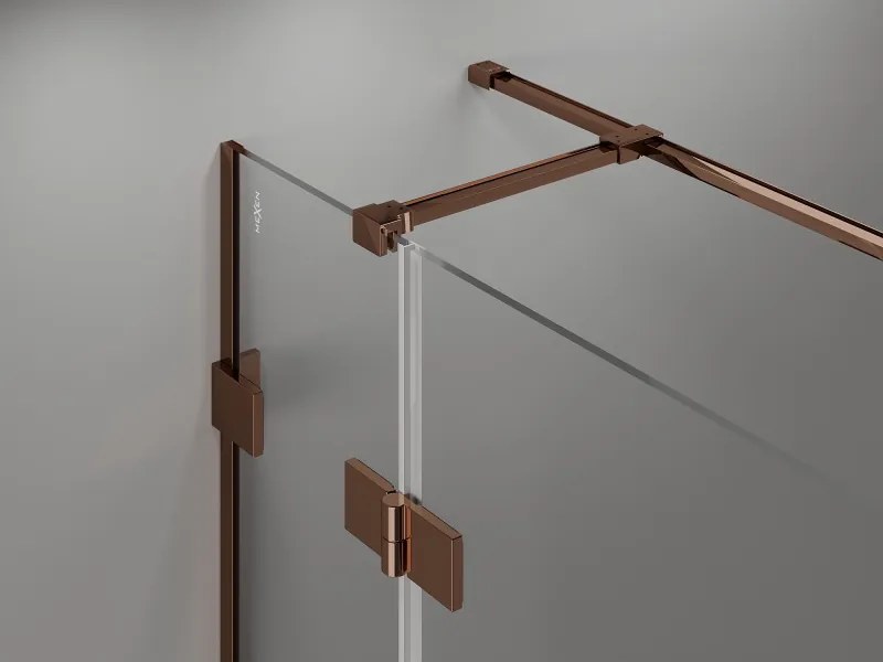 Mexen Lunar T, výklopný pravý sprchový kout 140 x 80 cm, 8mm čiré sklo, profil růžové zlato, 834T-140-080-60-00-P