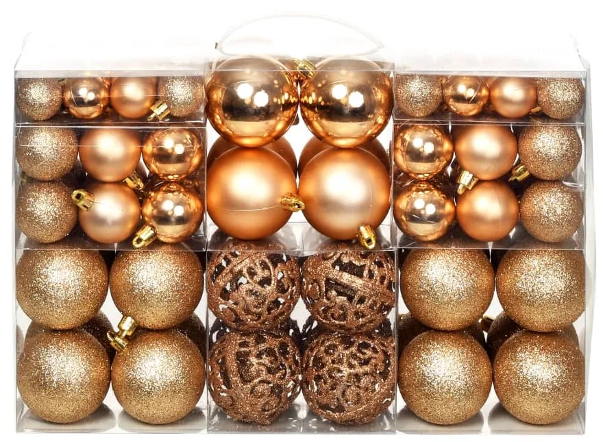 Sada vánočních baněk 100 kusů 3/4/6 cm narůžovělá/zlatá - Default Title