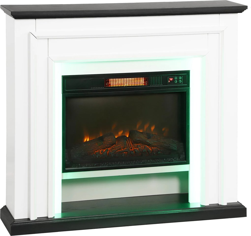 HOMCOM elektrický krb 1800W, dekorativní krbová replika s RGB LED světly, efekt plamene, krbový nástavec, 105 x 27 x 97 cm, černá