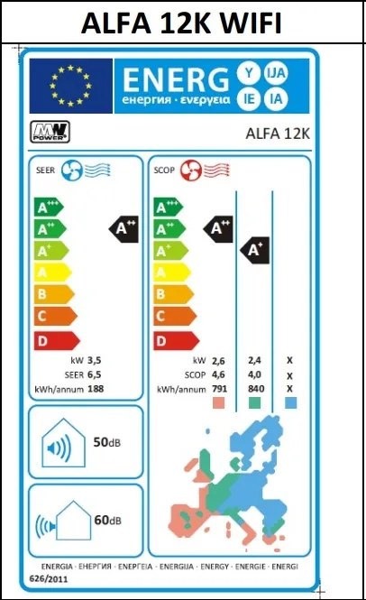Klimatizace MW POWER ALFA 12K WIFI V1, 12000BTu, R32