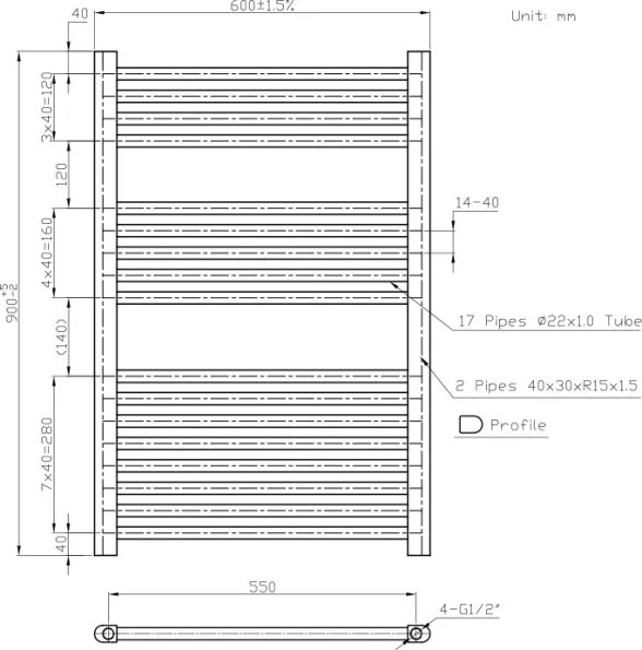 Novaservis - Koupelnový žebříkový radiátor 478W/230V 90x60 cm bílá rovný